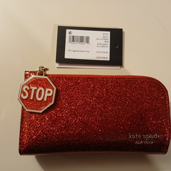 kate spade | Bags | Kate Spade Nwt Red Sparkle Compact Wallet With Stop ...